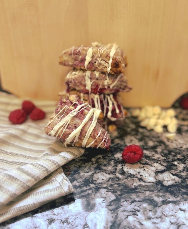 Sourdough White Chocolate Raspberry Scones - Unhurried Homemaker